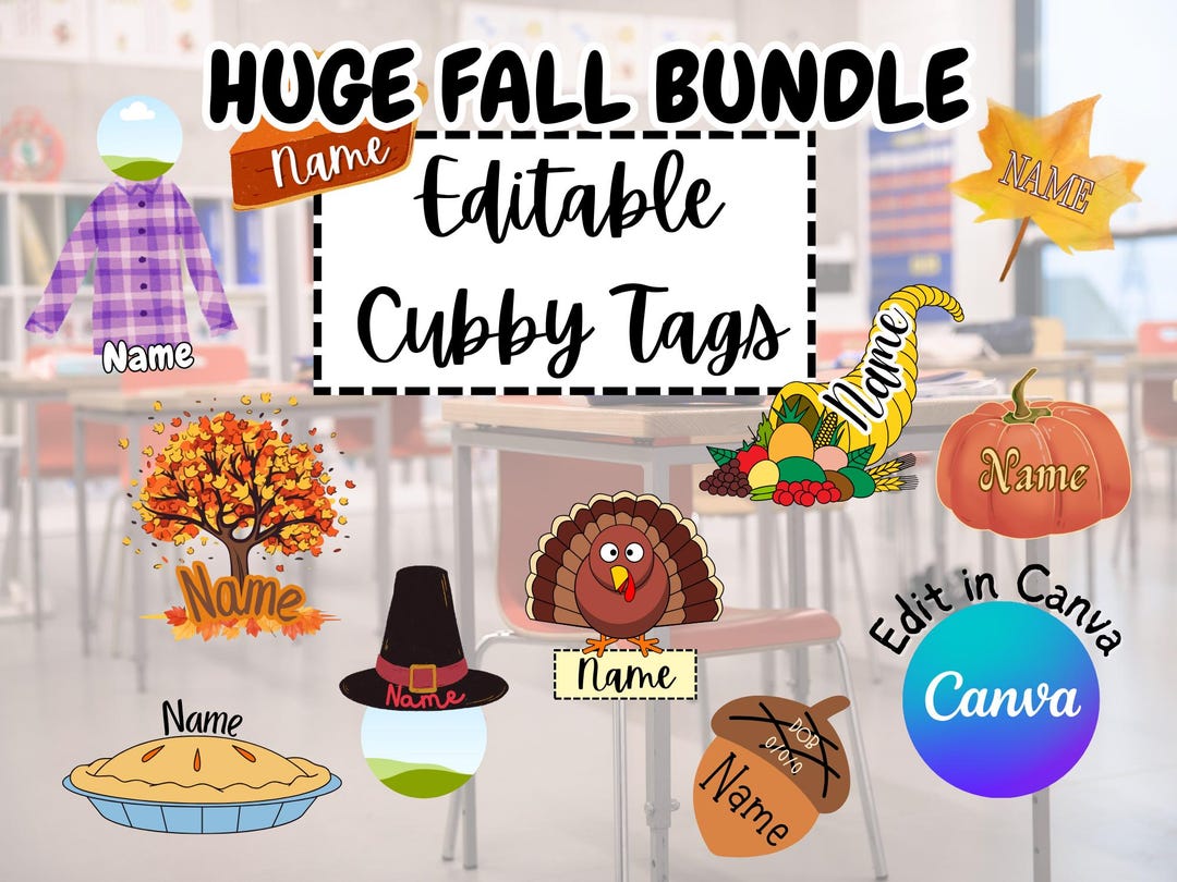Fall Classroom Cubby Tags: Thanksgiving Editable Name Labels (canva ...