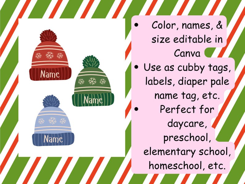 Winter Hat Cubby Tags | Editable Classroom Name Tags | Cozy Winter ...