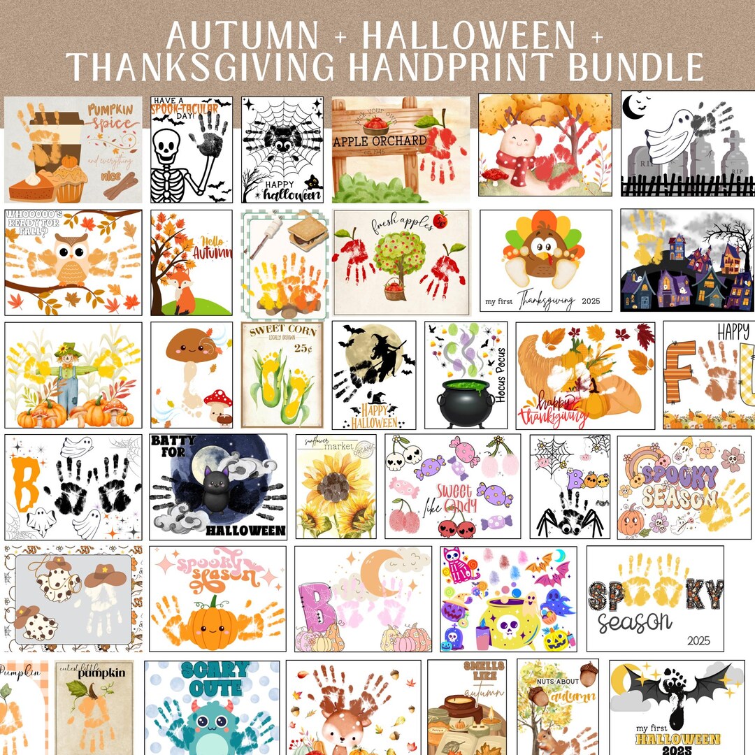 Autumn Handprint Art Craft Bundle - 38 Designs Halloween Autumn ...