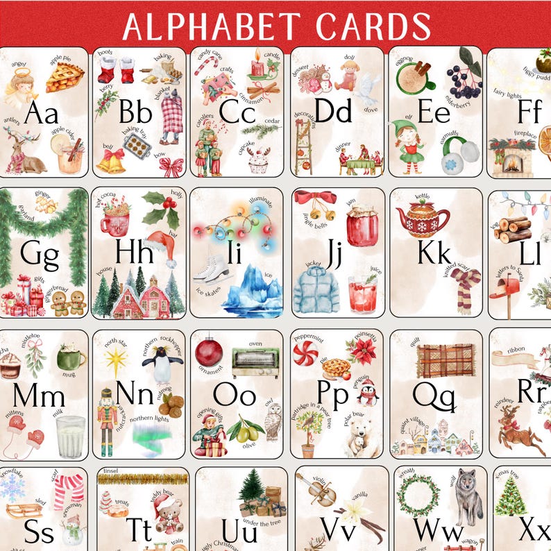 Christmas Alphabet Flashcards: Preschool Christmas Craft Printable - Etsy