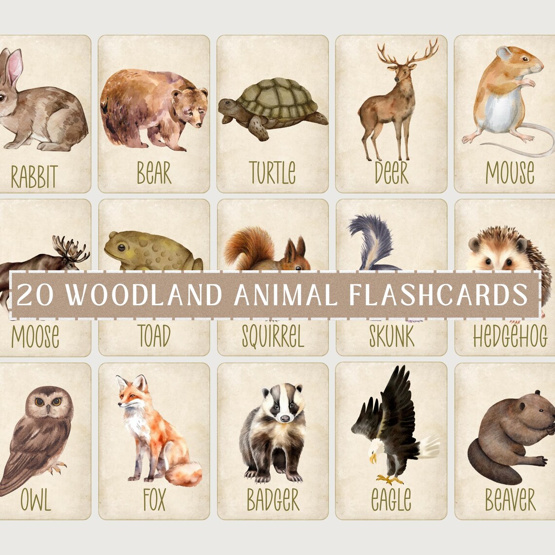Woodland Animal Flashcards Printable Pack | 20 Nature Inspired Cards ...