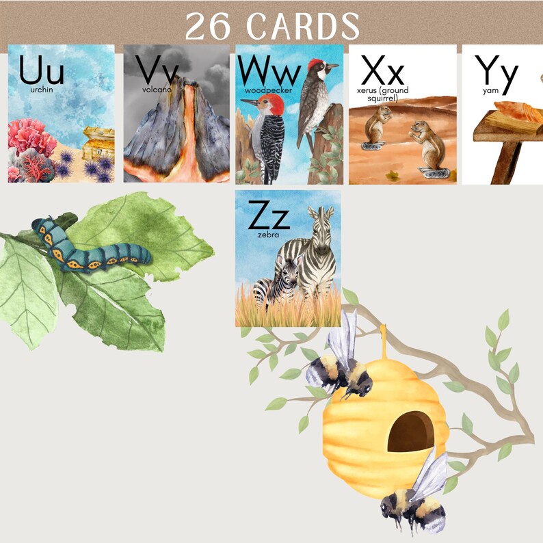 Nature Alphabet Flashcards for Preschool and Toddlers: Full Page and ...