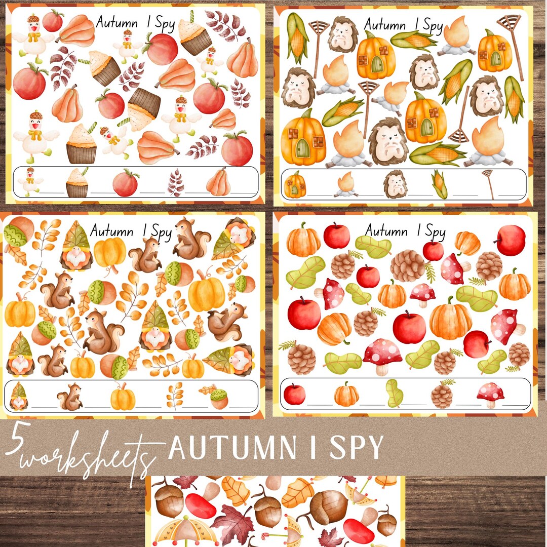 Autumn I Spy Preschool Worksheets: 5 Autumn Worksheets - Etsy Australia