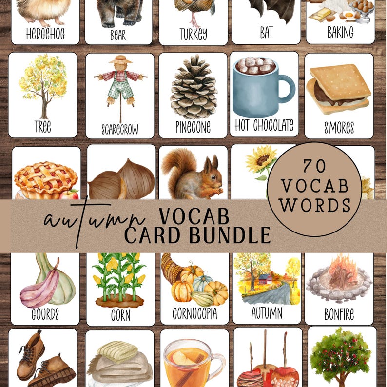 Autumn Vocabulary Flashcards: 70 Fall Words, Preschool Printable (PDF ...