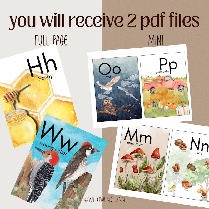Nature Alphabet Flashcards for Preschool and Toddlers: Full Page and ...