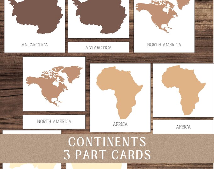 ENGLISH Continents of the World 3-part Card Set, Montessori Preschool ...