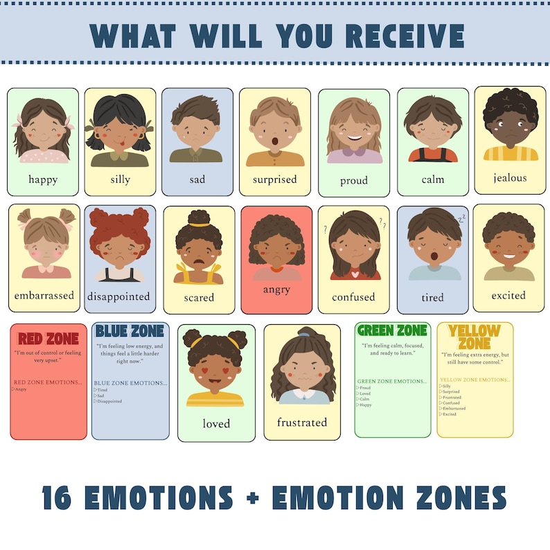 Emotion Flashcards for Kids: Regulation Zones, Calming Corner (digital ...