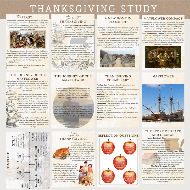 Thanksgiving Unit Study: Pilgrims, Wampanoag, Turkey (PDF) - Etsy