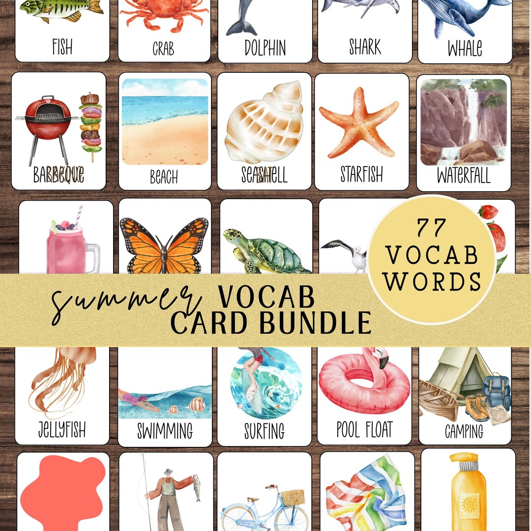 Montessori Summer Flashcard Bundle | 76 Summer Vocabulary Words for ...