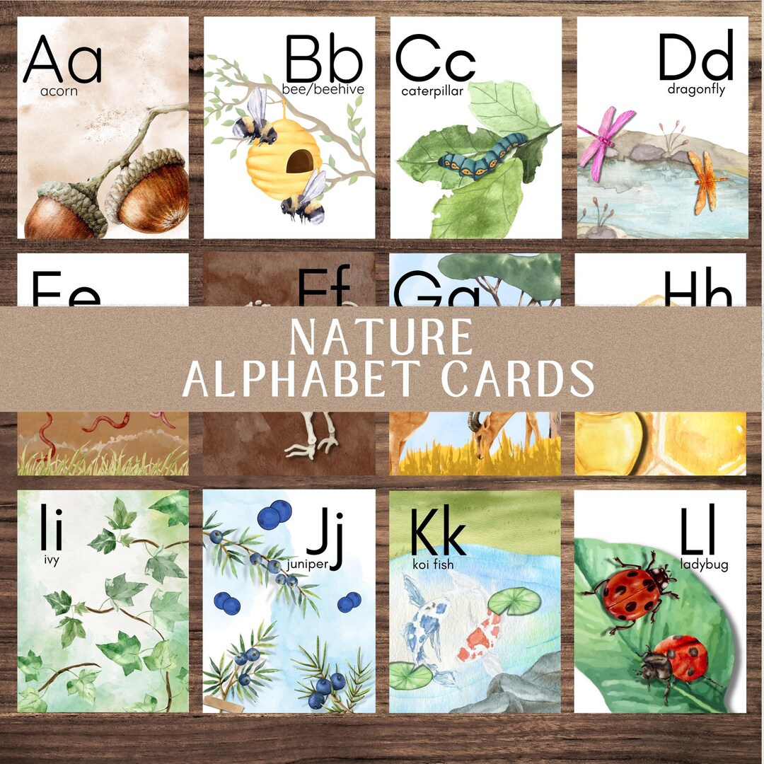 Nature Alphabet Flashcards for Preschool and Toddlers: Full Page and ...