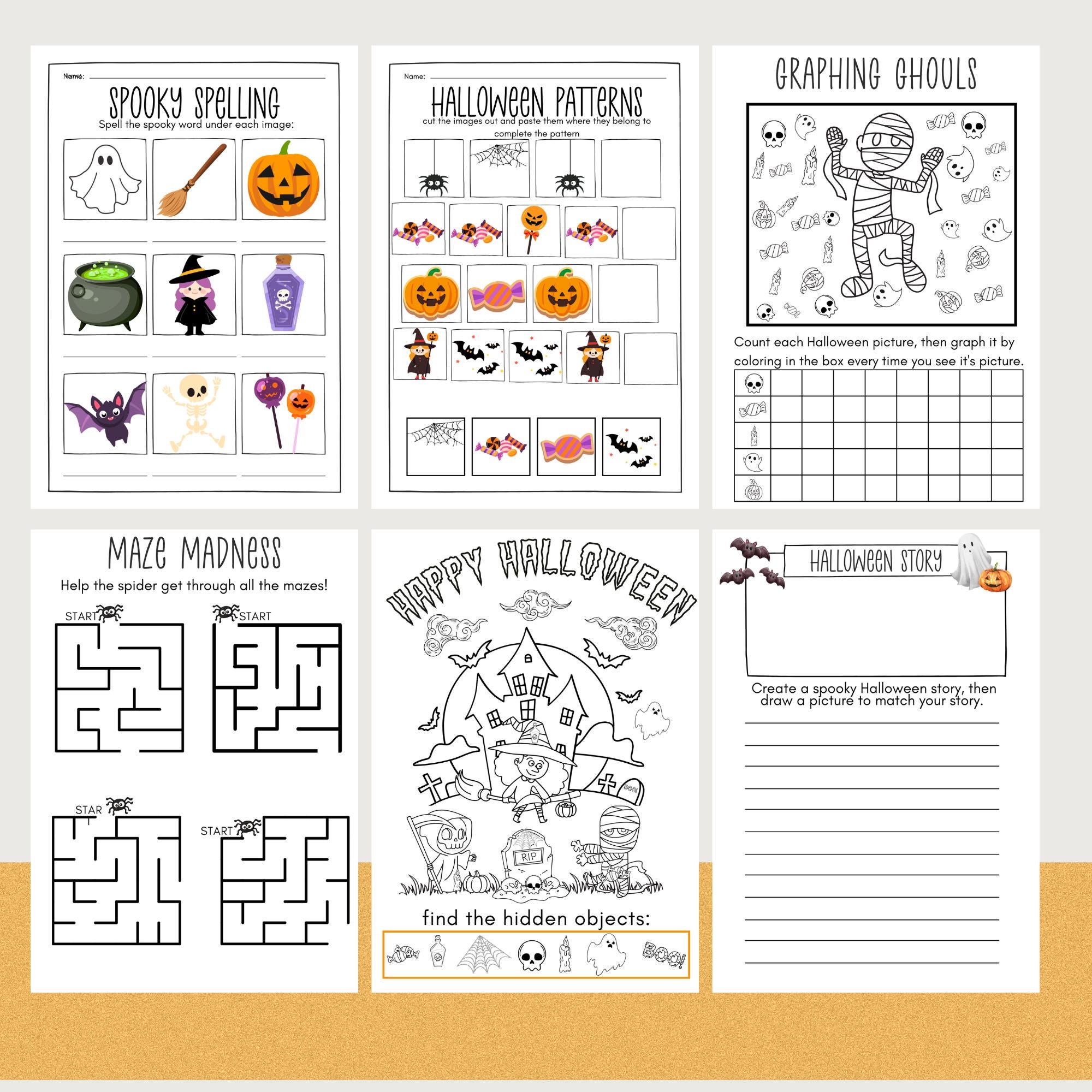 Halloween Worksheet Bundle: 41-page Activity Pack for Kids (digital ...