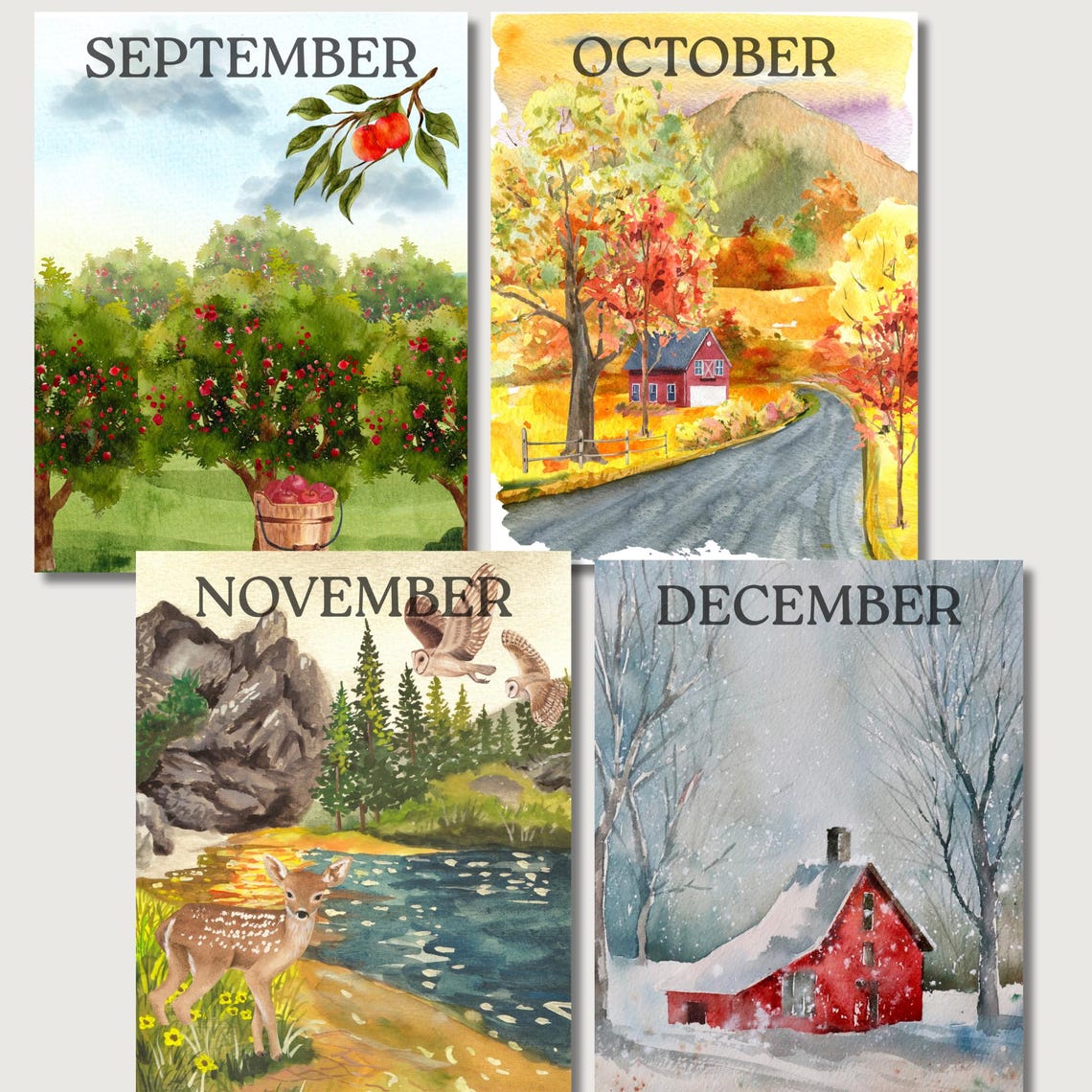 Watercolor Months of the Year Cards: Nature Classroom Decor (printable ...