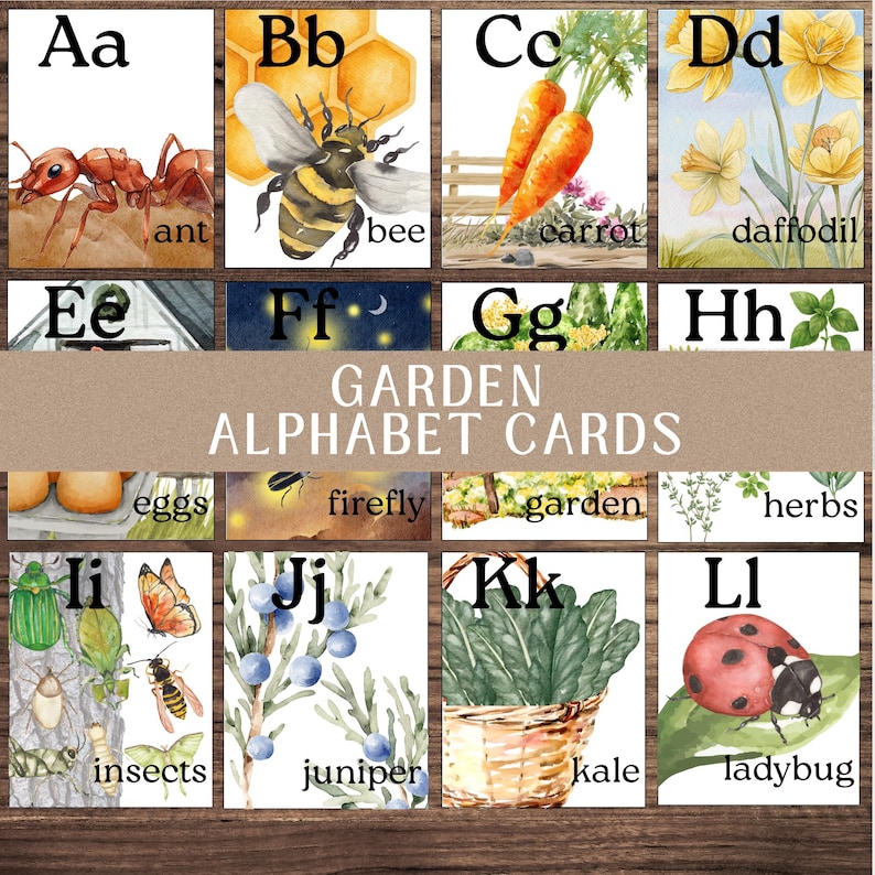Nature Garden Alphabet Montessori Flashcards: ABC Flashcards - Etsy