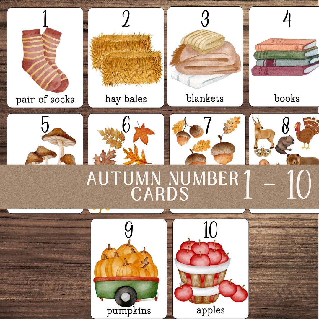 Autumn Number Preschool Flashcards: Number Recognition 1-10 - Etsy