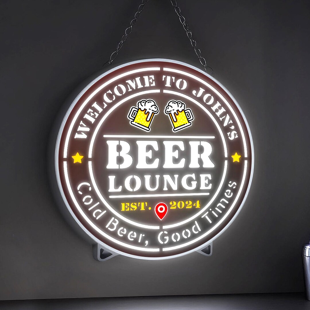Personalized Beer Lounge Cutout-style LED Lightbox With Name, Colorful ...
