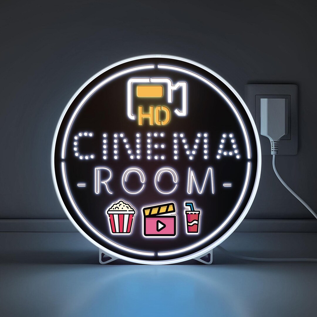 Cinema Room Cutout-style LED Lightbox With Personalized Name, Rustic ...