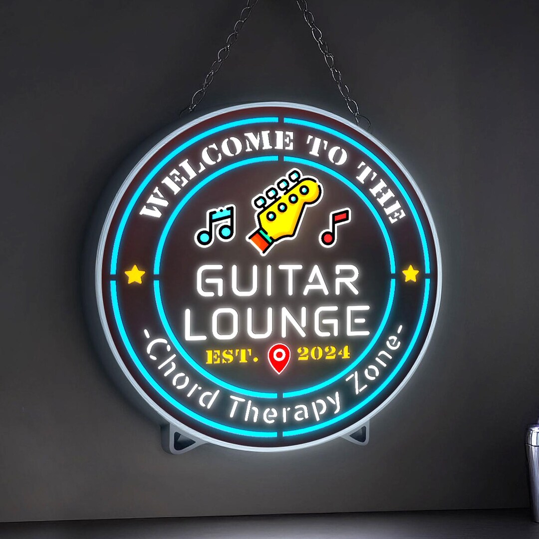 Rustic Guitar Lounge Cutout-style LED Lightbox With Custom Name, Wall ...