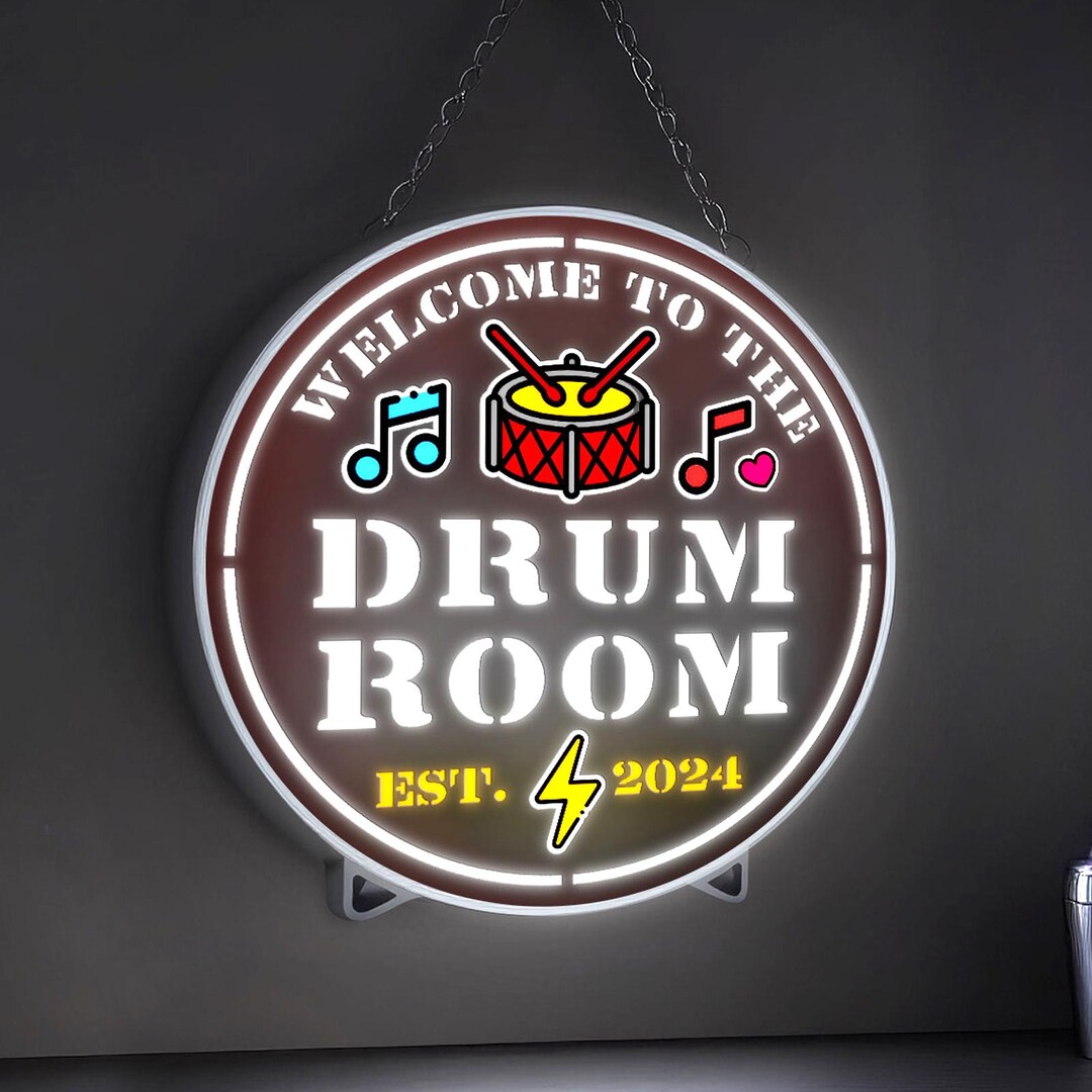 Drum Room Personalized Cutout-style LED Lightbox, Custom Name Wall or ...