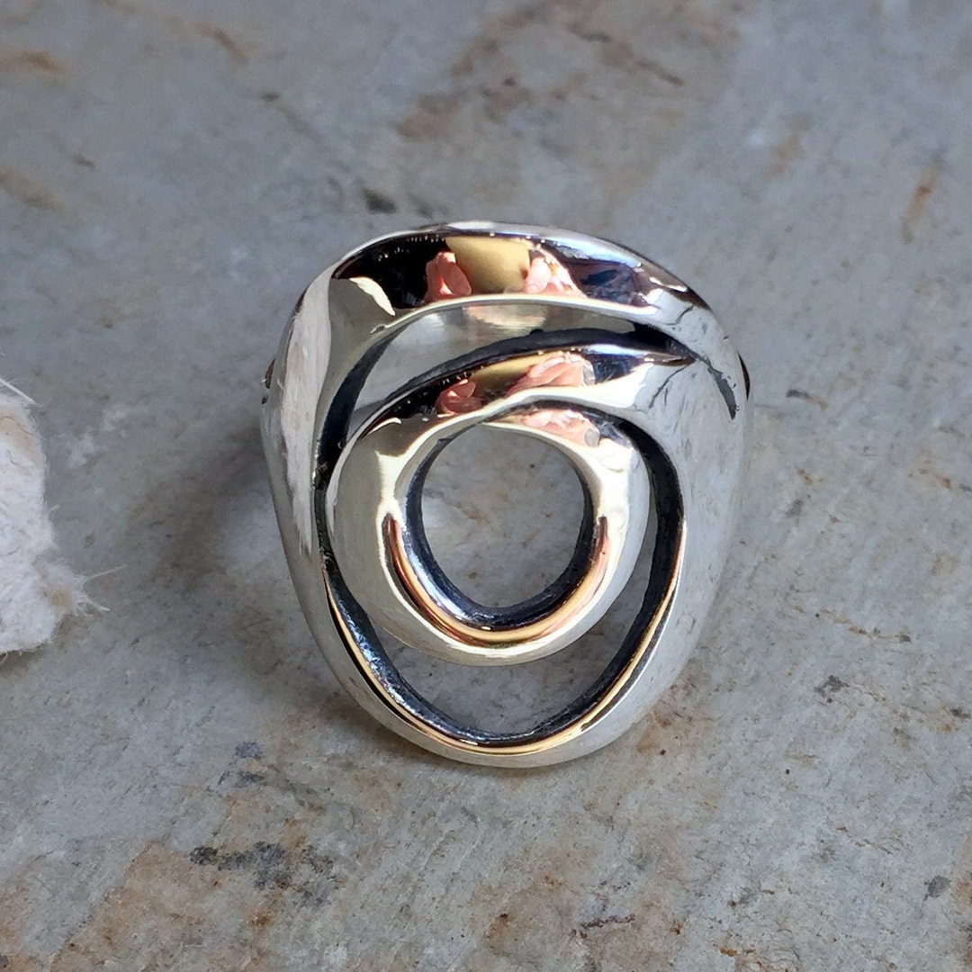 Sterling Silver Ring, Hammered Silver Ring, Wire Spiral Wrapped, Round ...