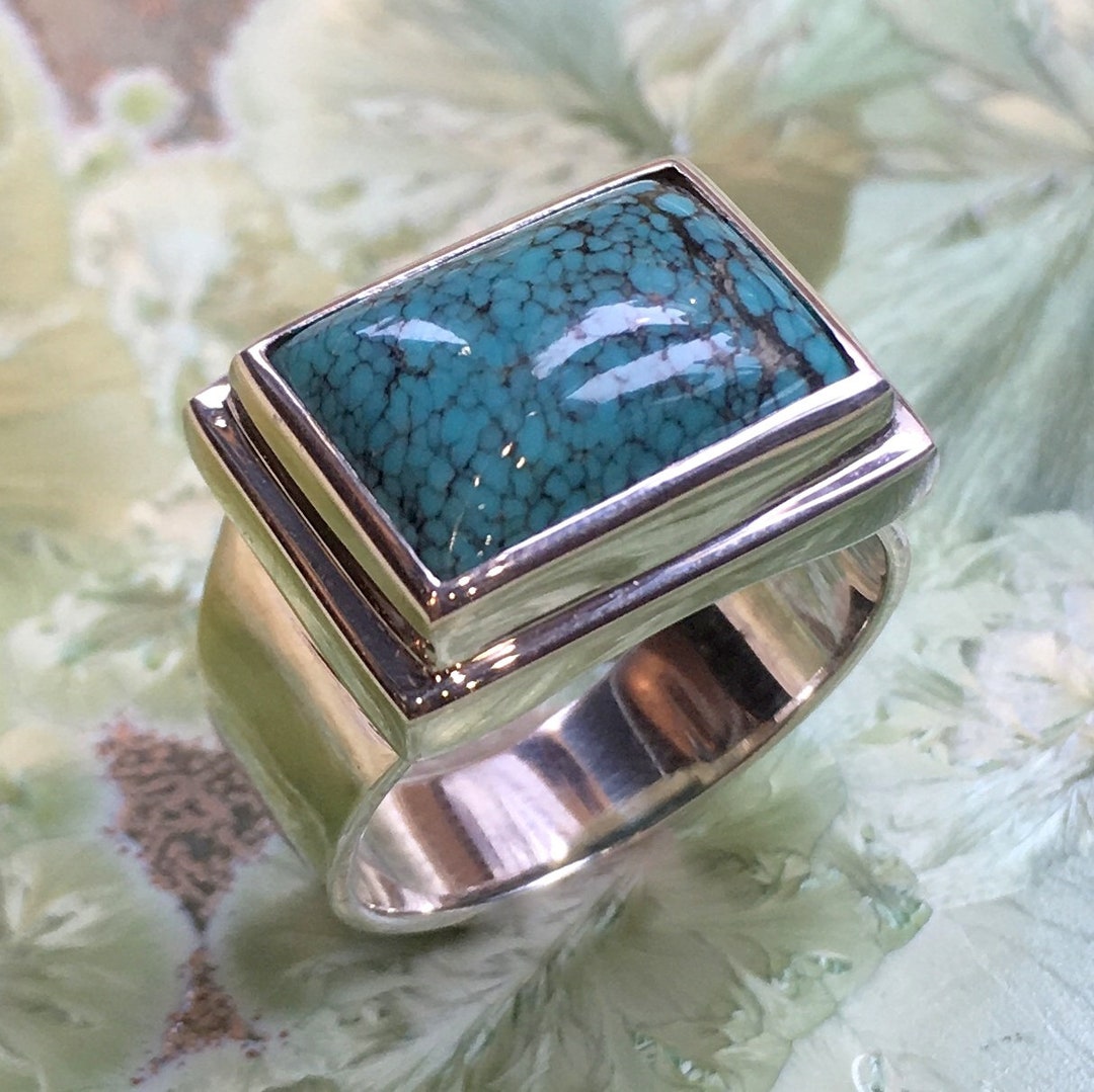 Turquoise Stone Ring, Sterling Silver Stone Ring, Rectangle Gemstone ...