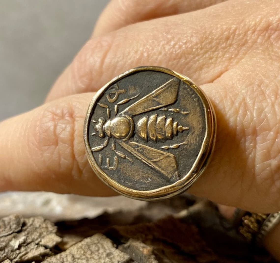 Bee Ring Coin Ring Seal Ring Signet Ring Silver Bronze - Etsy