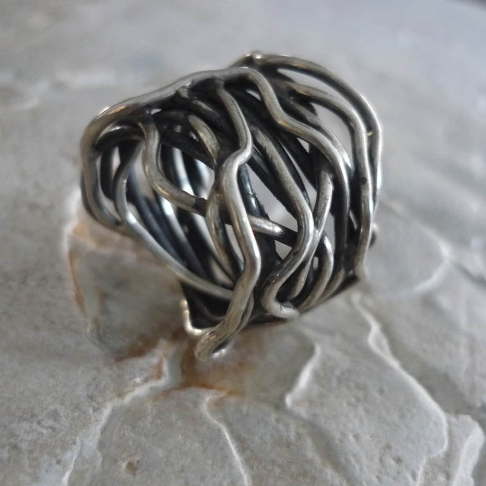 Sterling Silver Ring, Wire Wrapped Ring, Wide Silver Ring, Chunky ...