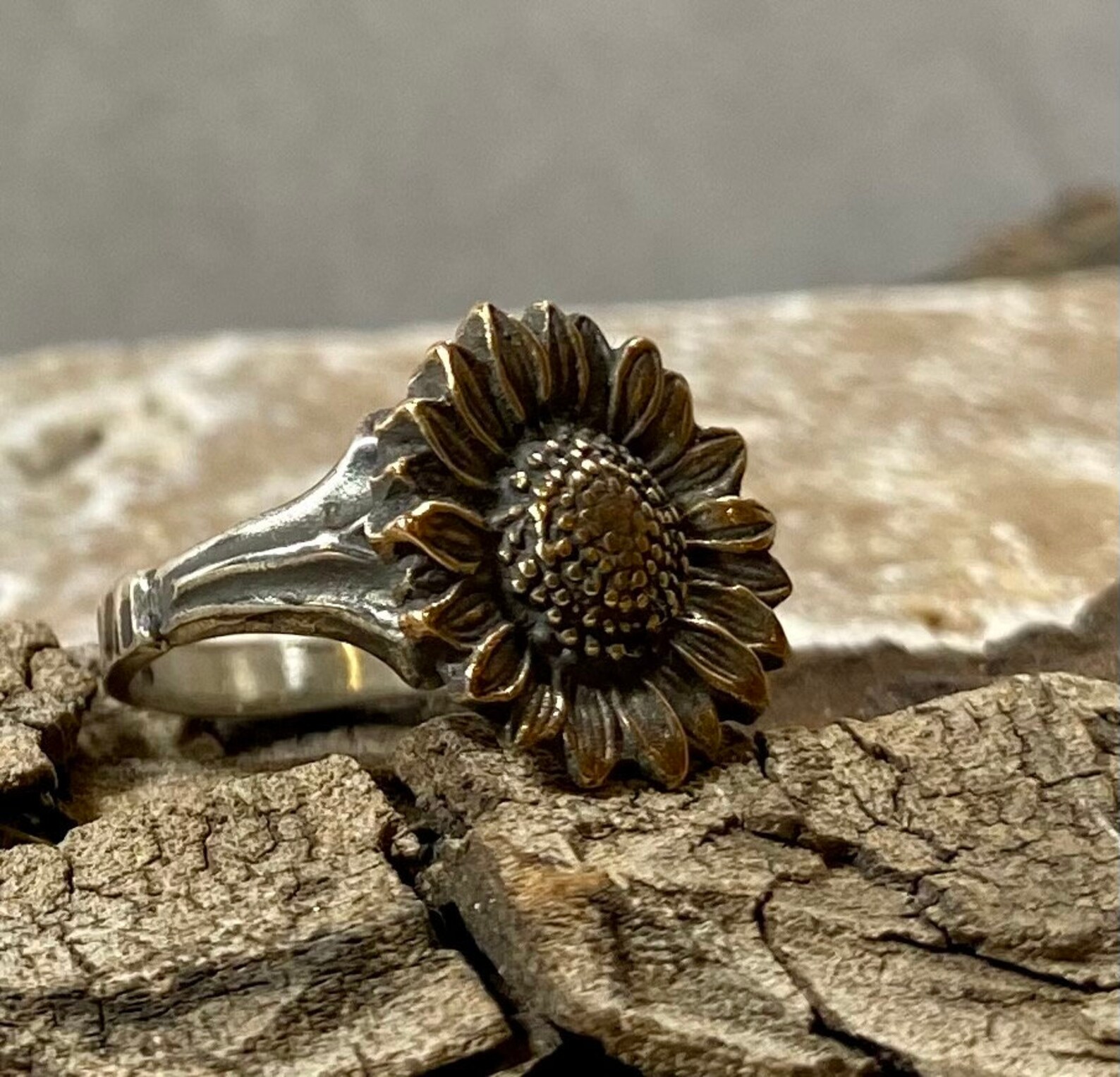 Flower Ring Silver bronze Ring Rustic Ring statement ring | Etsy