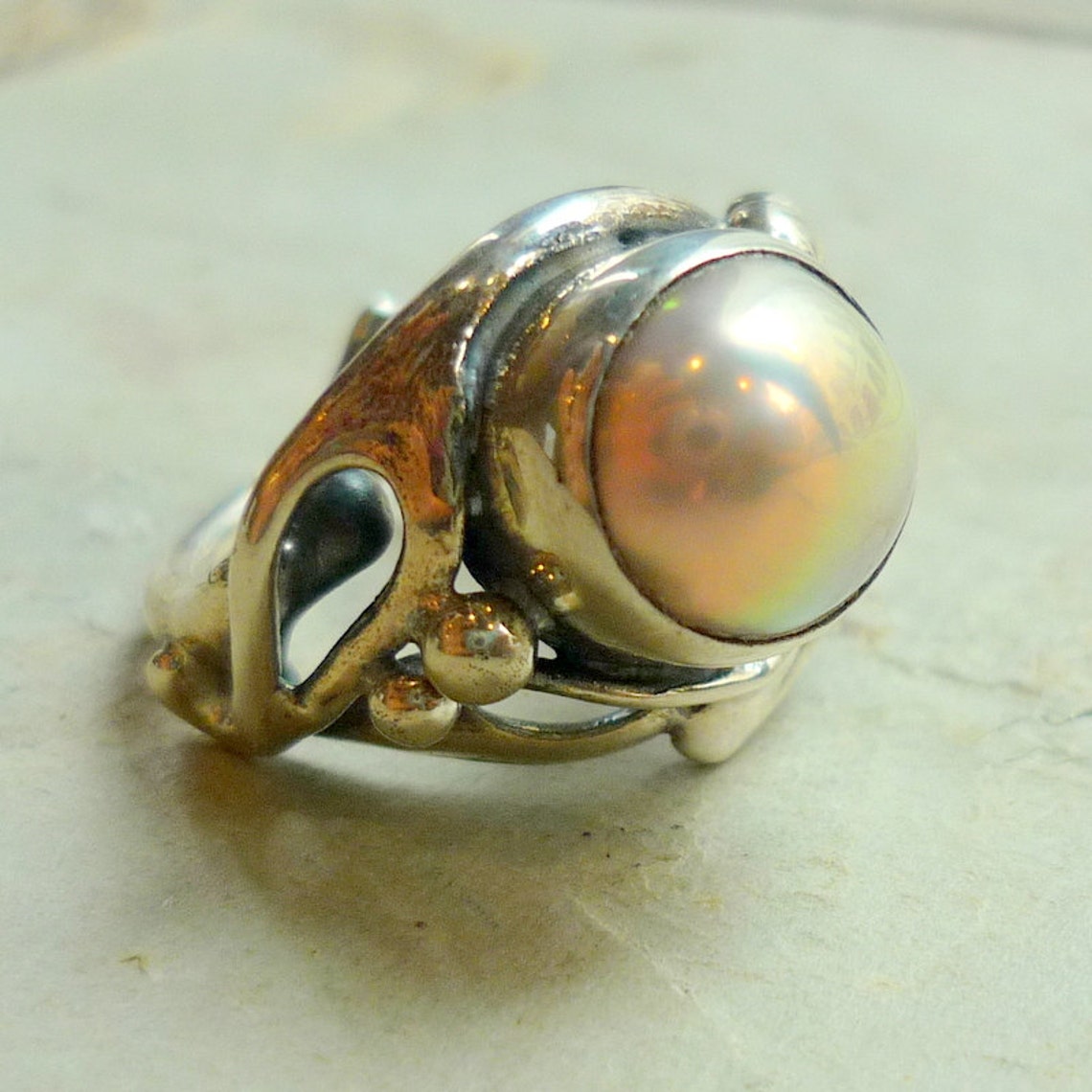 Sterling Silver Ring Pearl Ring Light Pink Pearl Ring | Etsy
