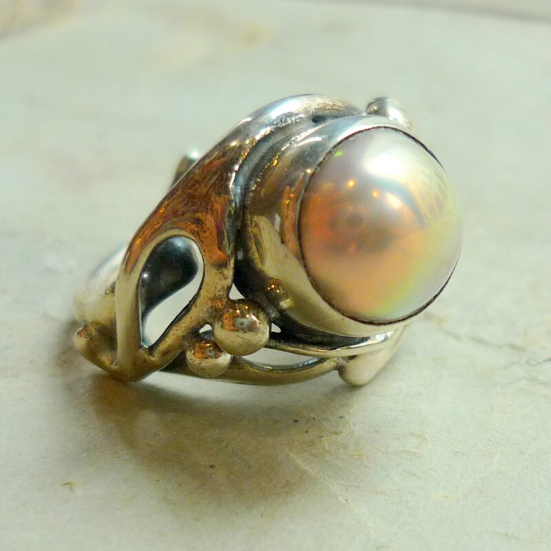 Sterling Silver Ring Pearl Ring Light Pink Pearl Ring | Etsy