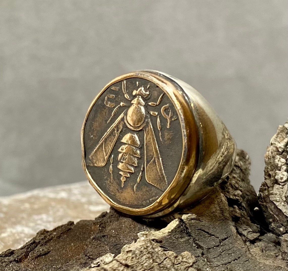 Bee Ring Coin Ring Seal Ring Signet Ring Silver Bronze - Etsy