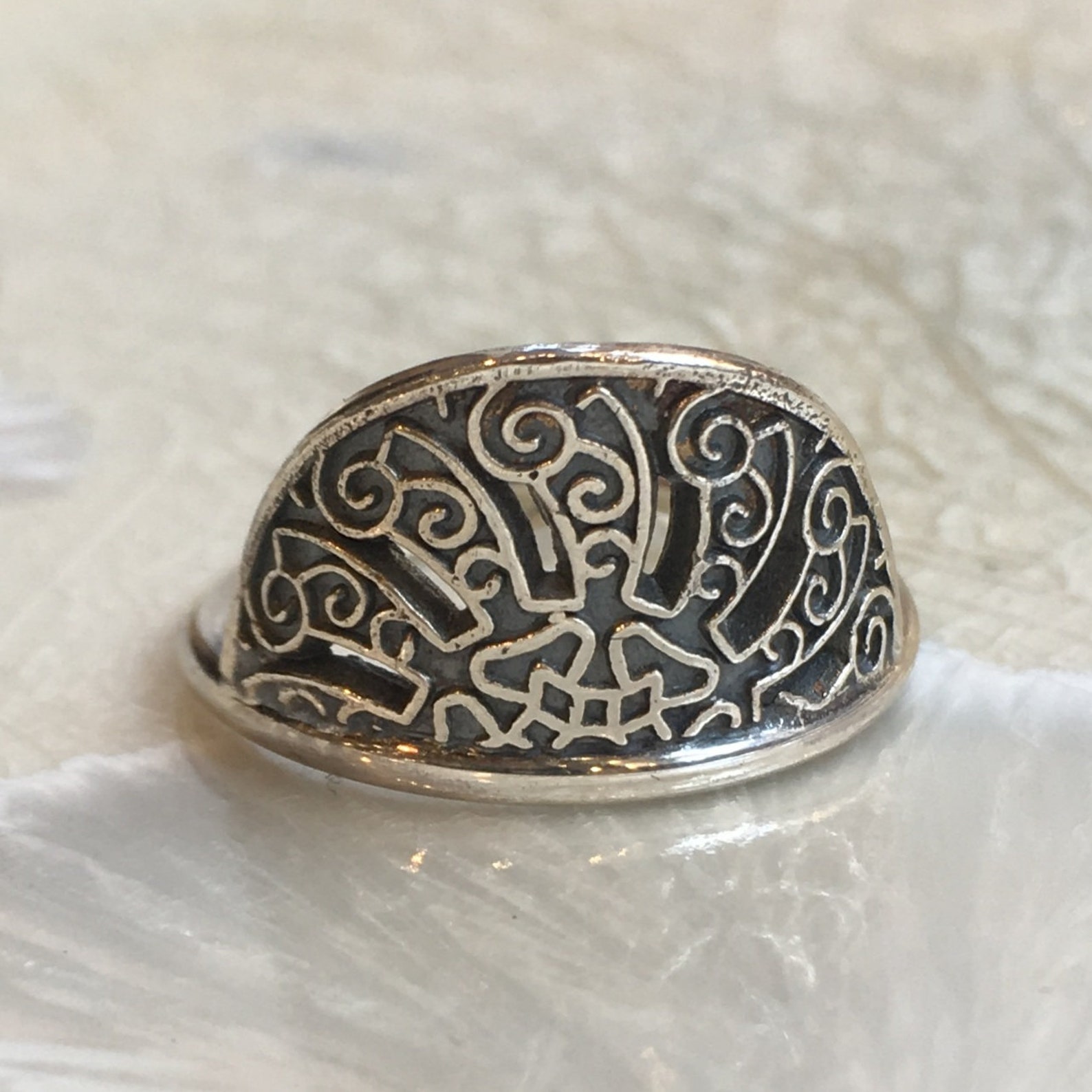 Sterling Silver Ring Tribal Silver Ring Semi Round Statement - Etsy