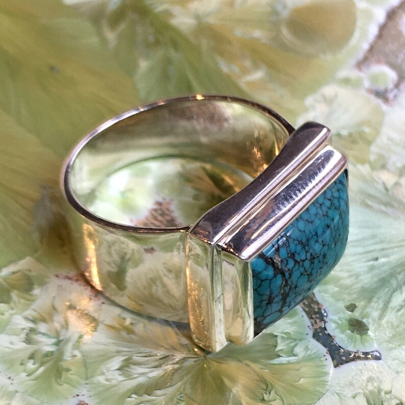 Turquoise Stone Ring Sterling Silver Stone Ring rectangle | Etsy