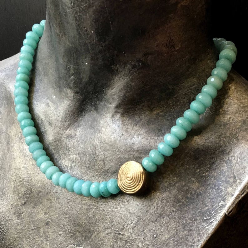 Blue Jade Necklace, Turquoise Jade Gold Necklace, Statement Jade ...