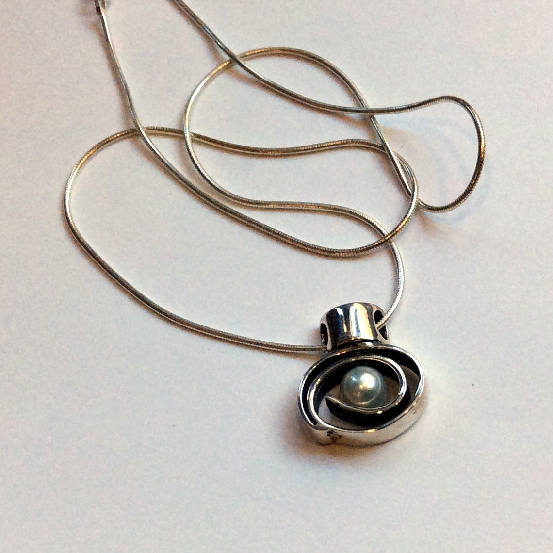 Contemporary Pendant, Silver Pearl Jewelry, Simple Spiral Pendant ...