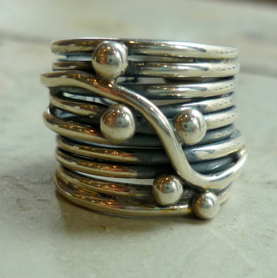 Sterling Silver Ring, Wide Silver Band, Wrapped Wire Ring, Vine Ring ...