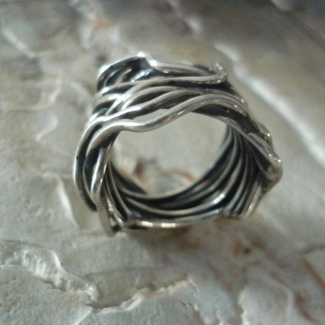 Sterling Silver Ring, Wire Wrapped Ring, Wide Silver Ring, Chunky ...