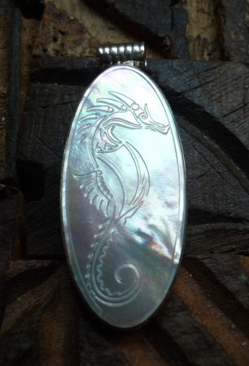 Silver Shell Pendant Seahorse Carved Pendant Shell Carved | Etsy