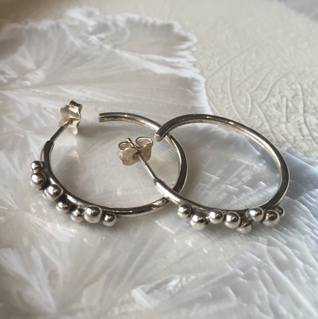 Sterling Silver Dotted Hoops, Boho Chic Shiny Small Hoops, Studs Hoops ...