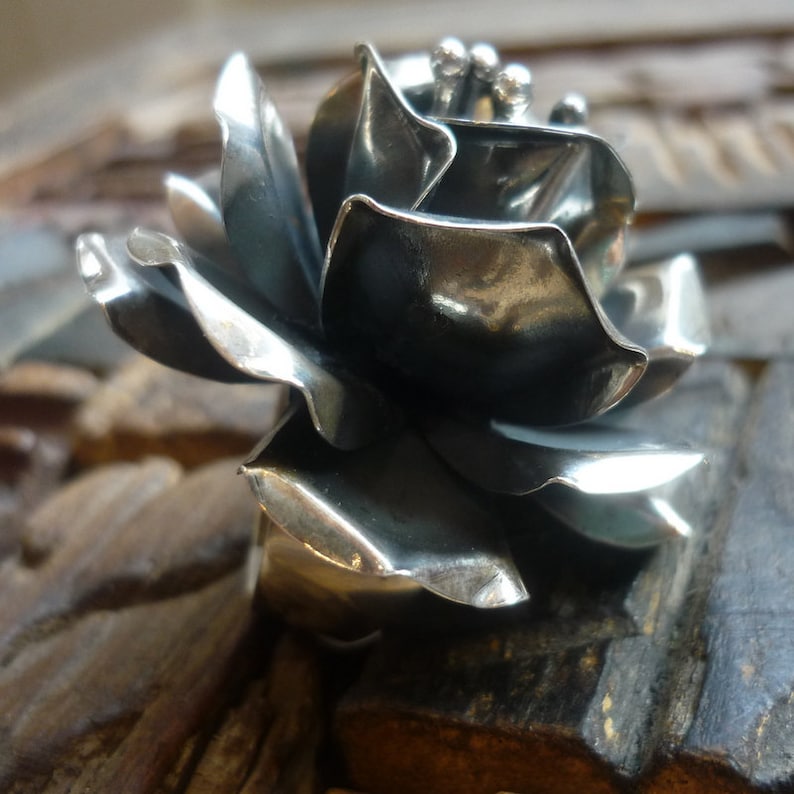 Sterling Silver Floral Ring Wide Ring Chunky Ring Organic | Etsy