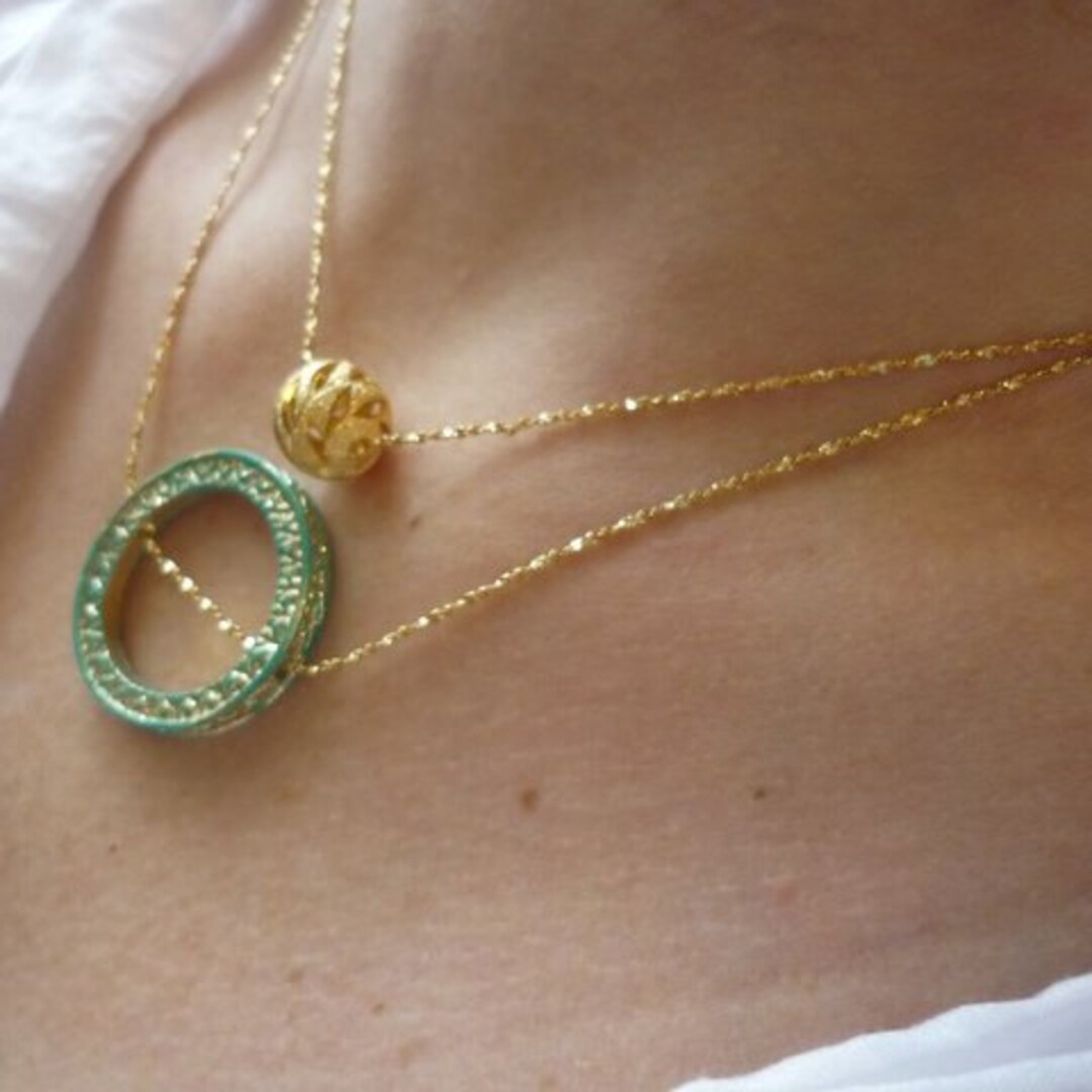 Patina Circle Pendant, Gold Plated Necklace, Round Patina Pendant ...