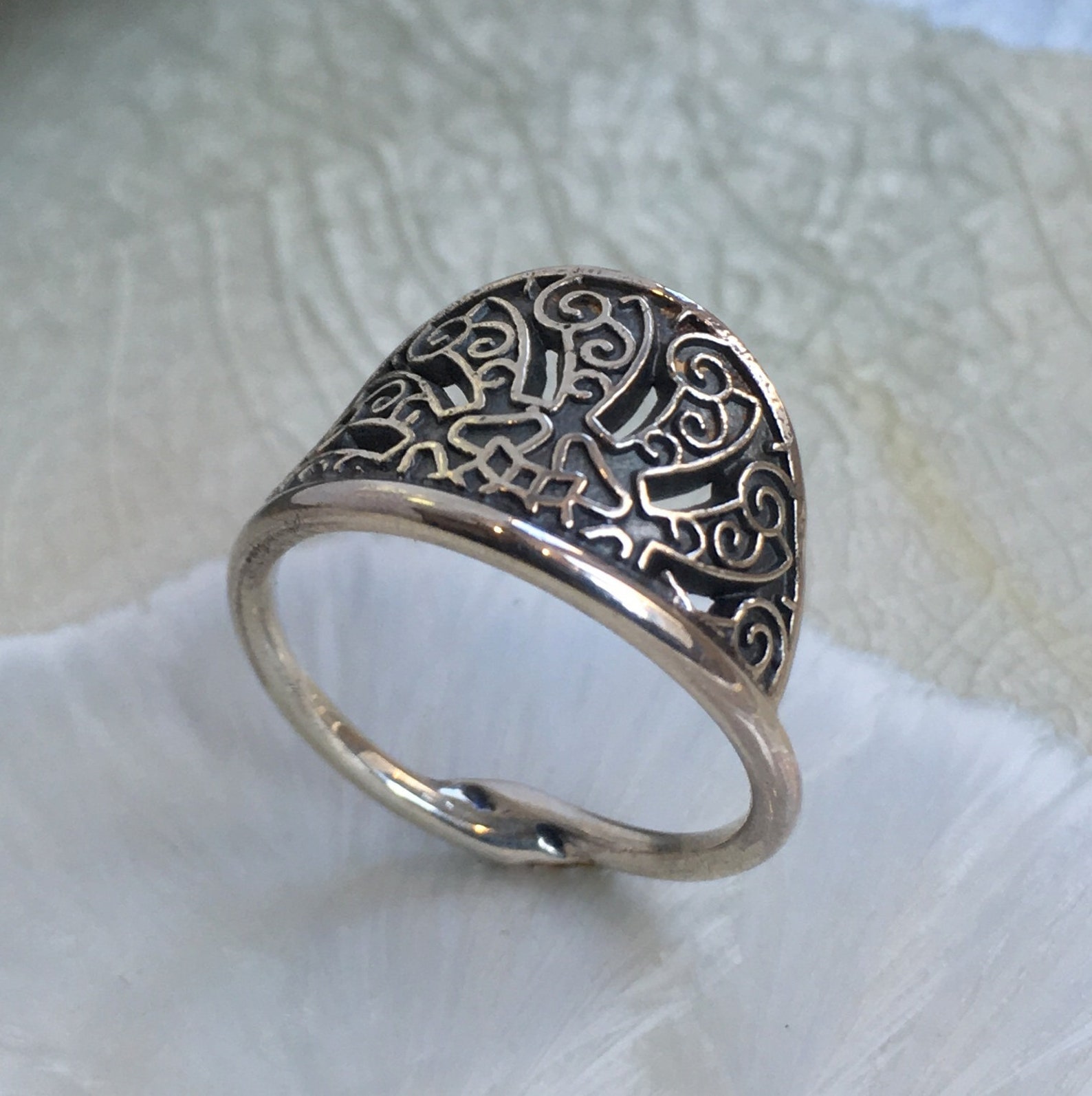 Sterling Silver Ring Tribal Silver Ring Semi Round Statement - Etsy