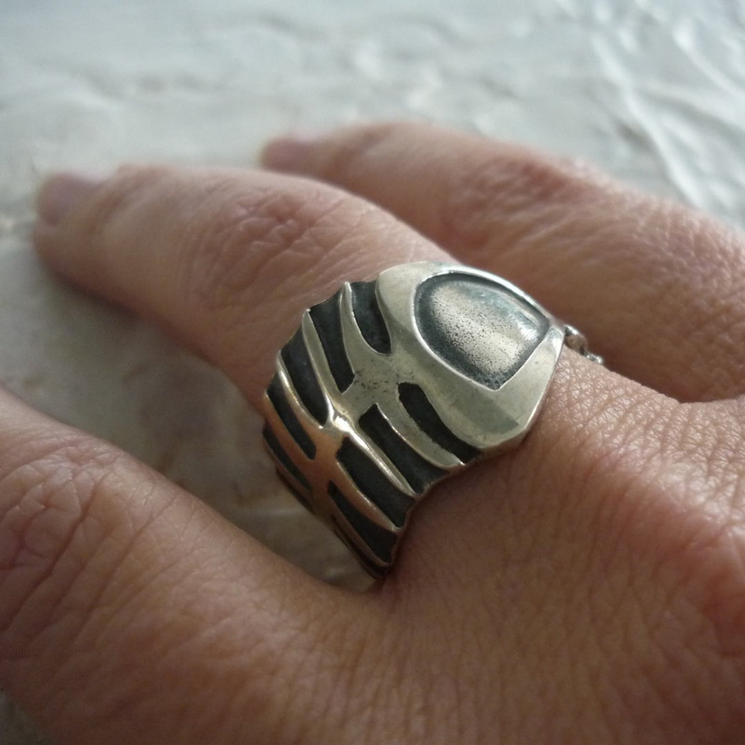 Sterling Silver Fish Bone Ring, Wide Silver Ring, Oxidized Sterling ...
