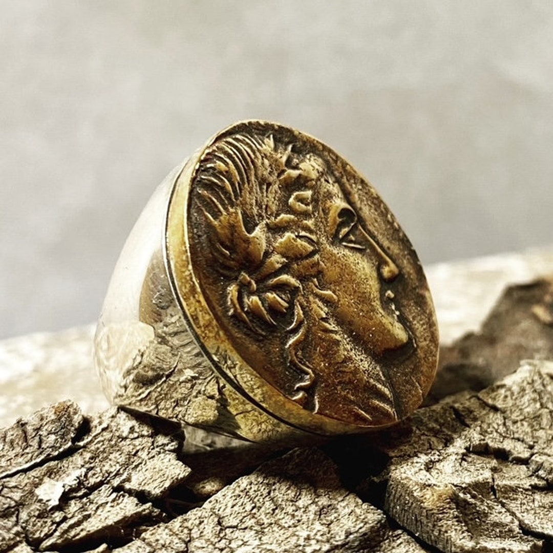 Large Coin Ring, Seal Ring, Signet Ring, Silver Bronze Unisex Ring ...