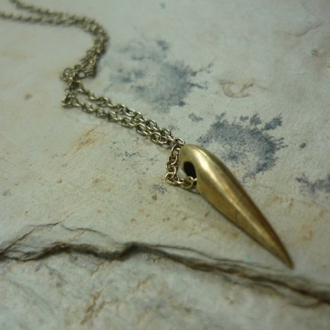 Brass Spike Necklace, Small Brass Spike Pendant, Layering Necklace ...