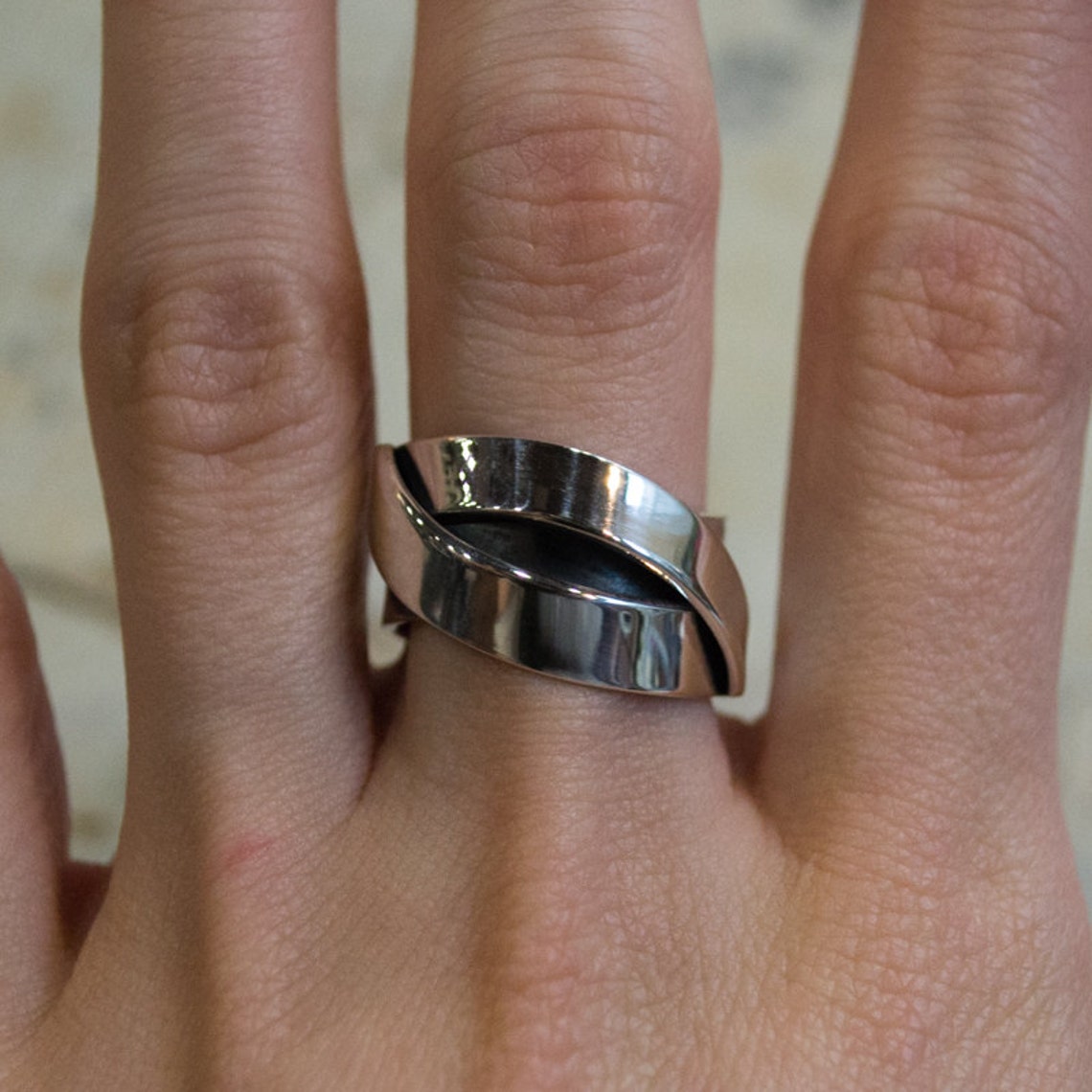 Sterling Silver Ring, Silver Wire Wrapped Ring, Wide Silver Band, Large ...