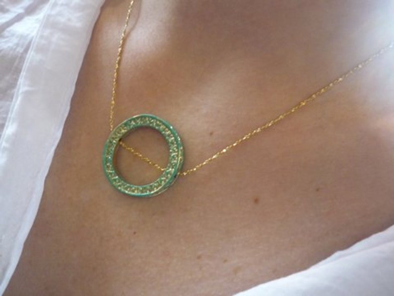 Patina Circle Pendant, Gold Plated Necklace, Round Patina Pendant ...