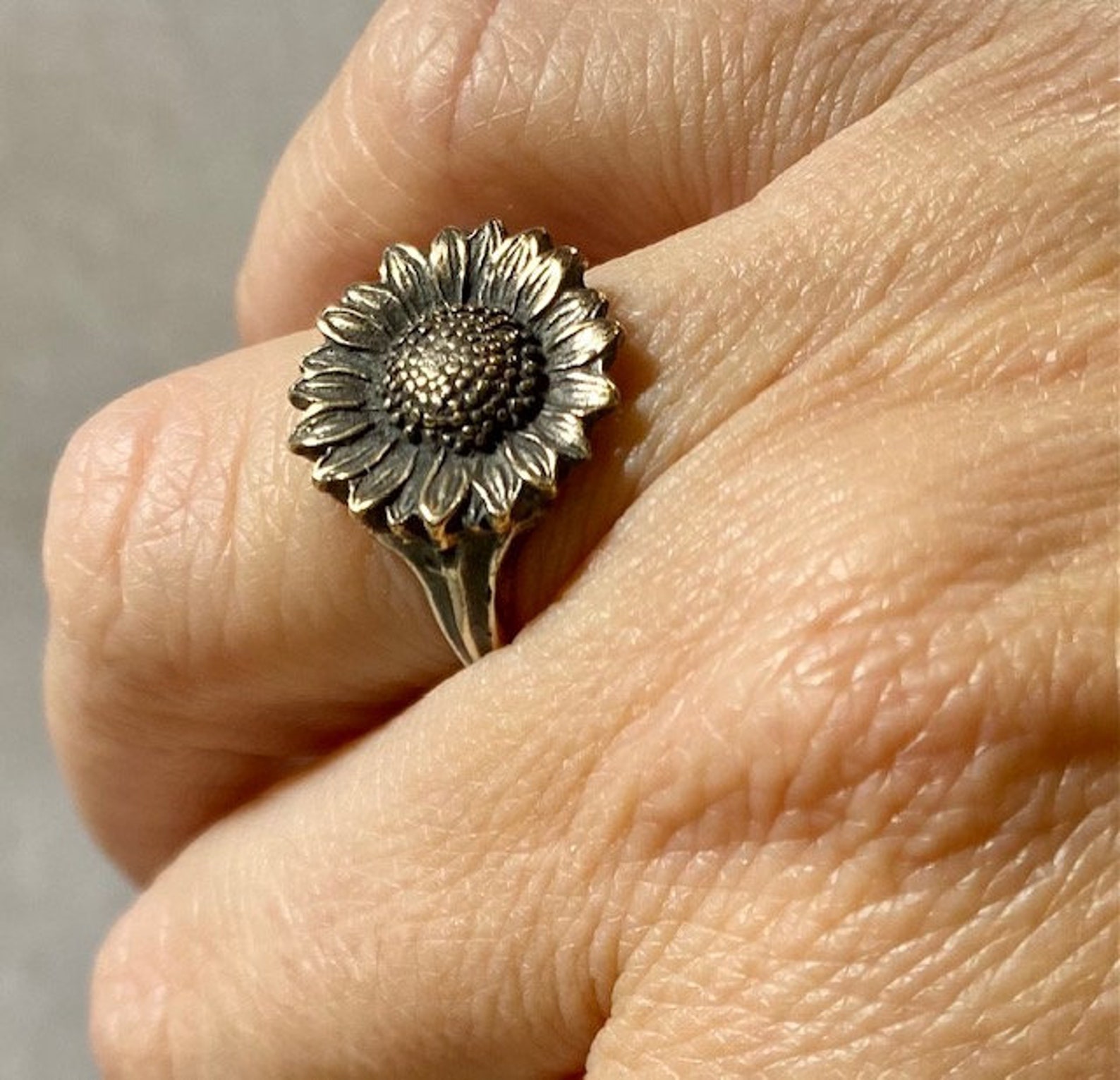 Flower Ring Silver bronze Ring Rustic Ring statement ring | Etsy