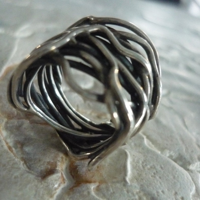 Sterling Silver Ring, Wire Wrapped Ring, Wide Silver Ring, Chunky ...