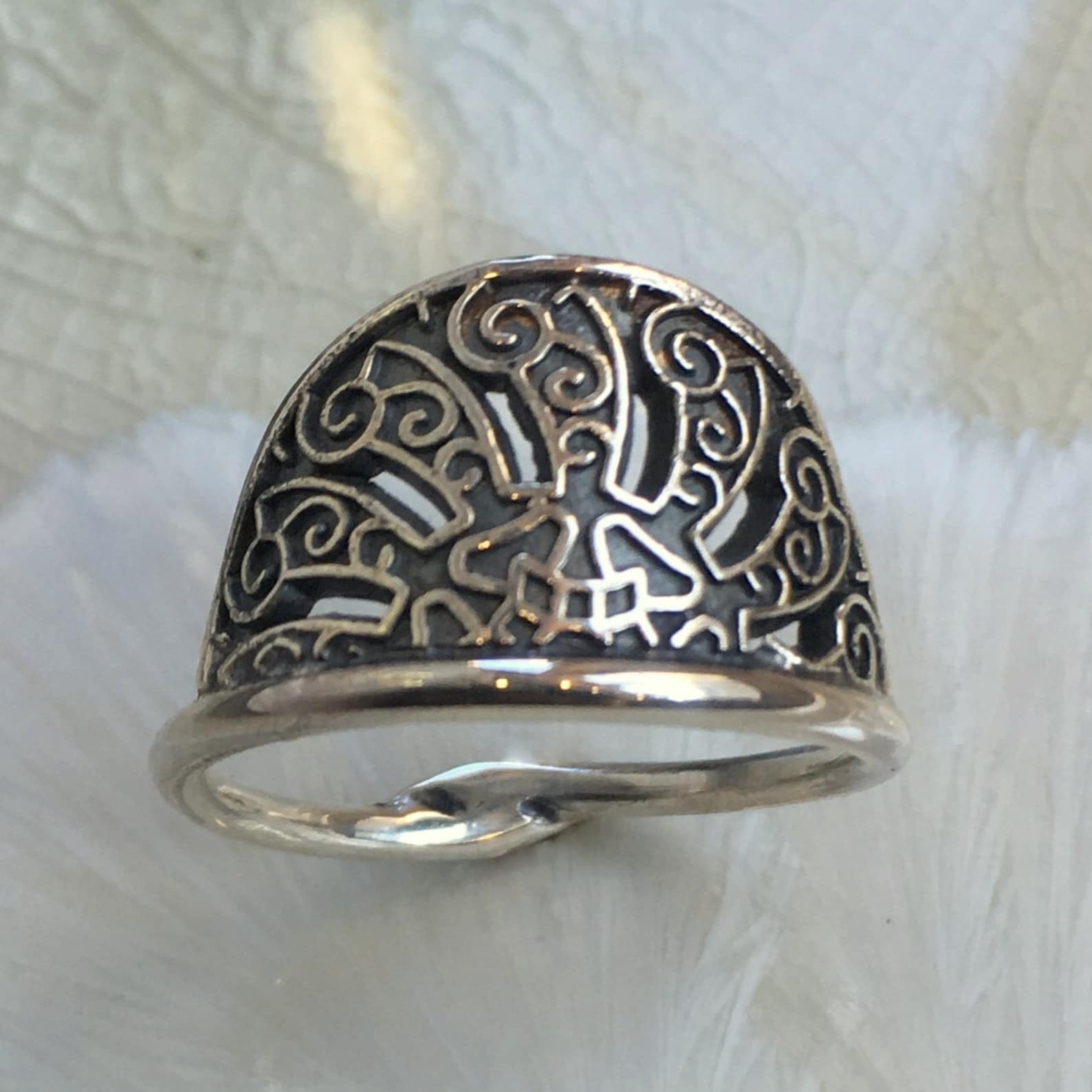 Sterling Silver Ring Tribal Silver Ring Semi Round Statement - Etsy