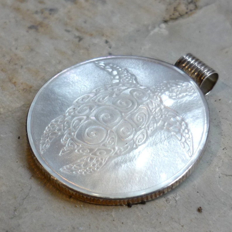 Turtle Pendant Large Round Pendant Silver Shell Pendant - Etsy